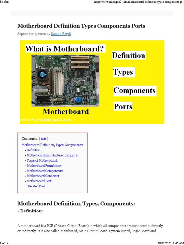 Motherboard Definition Types Components Ports - Network Help | PDF ...
