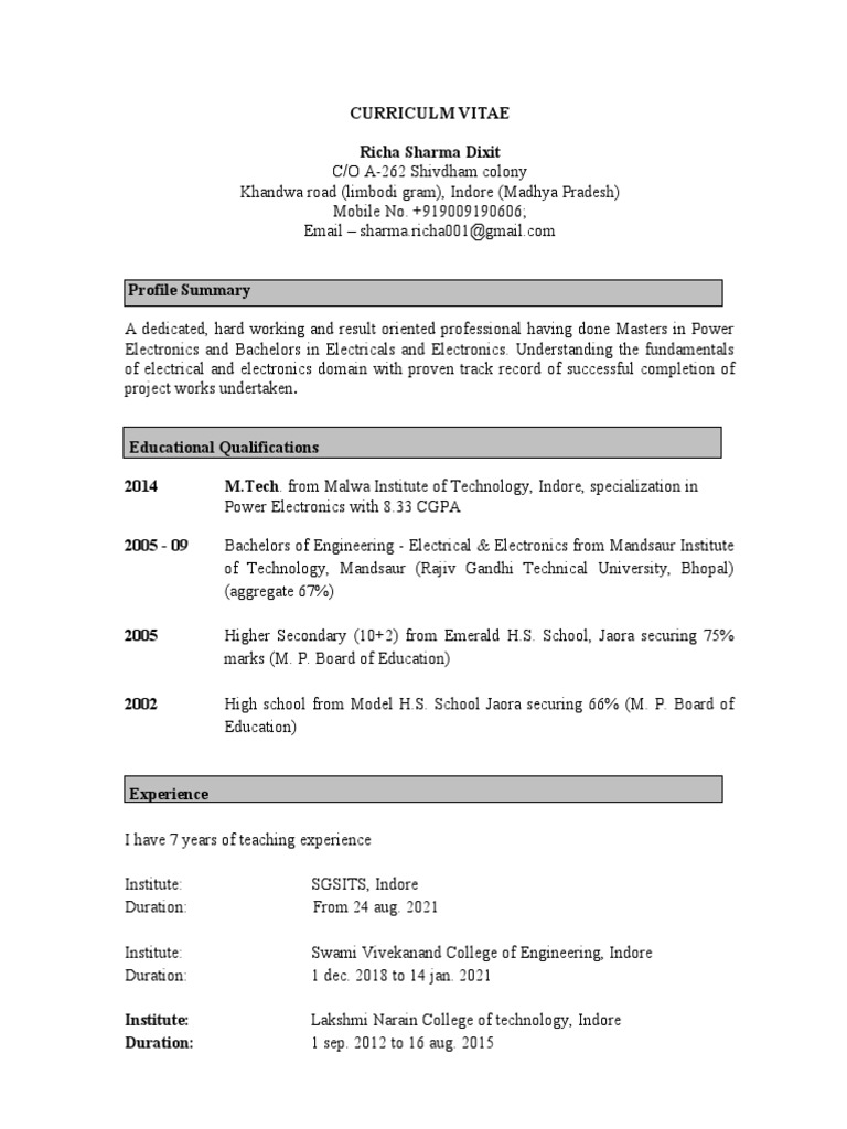 CV Richa | Download Free PDF | Electric Motor | Electricity