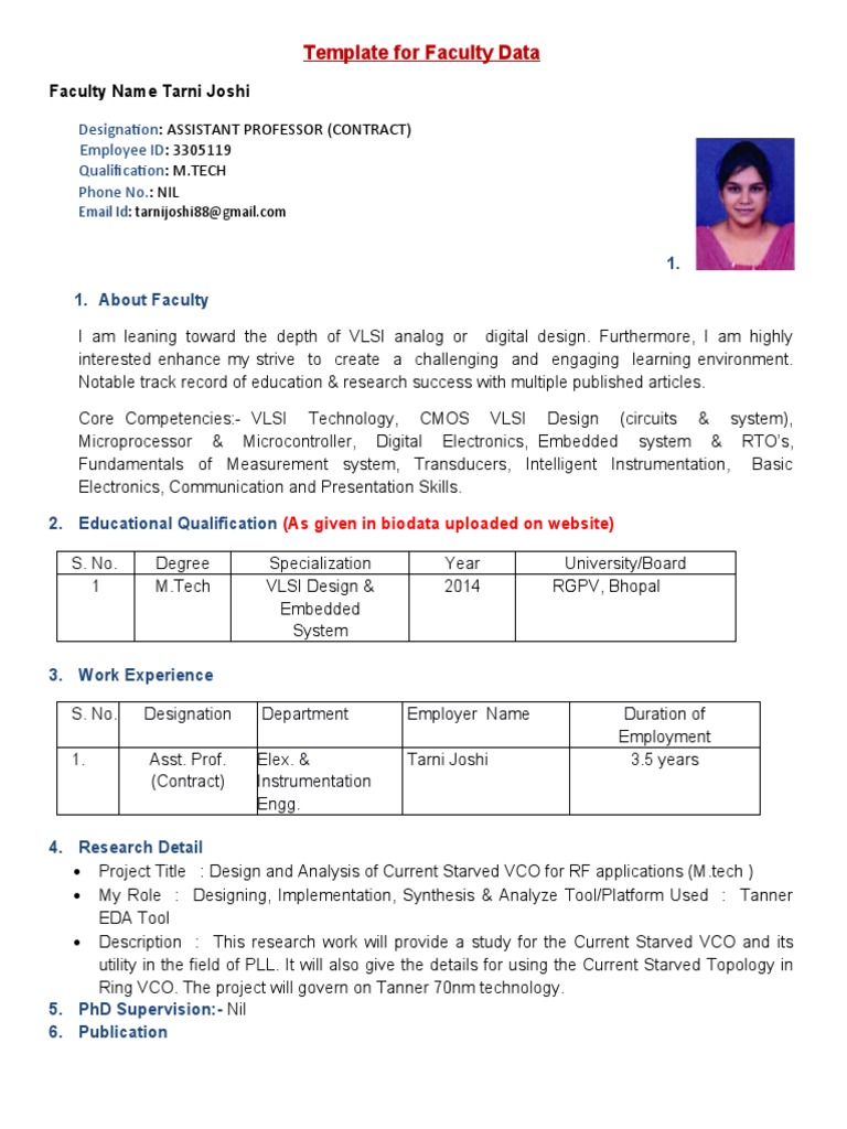 Faculty Data Tarni Joshi EI | Download Free PDF | Embedded System | Information And ...