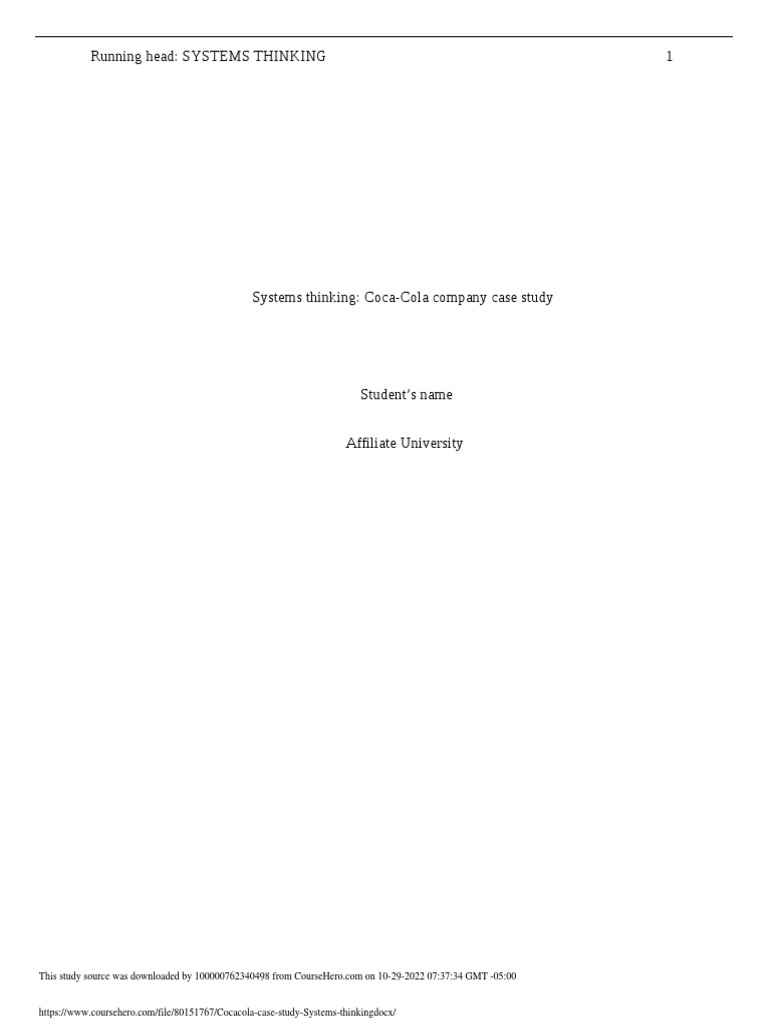 Cocacola Case Study Systems Thinking | PDF | Coca Cola | Cola