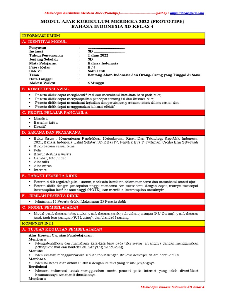 Modul Ajar B.Indo BAB 6 KELAS 4 | PDF