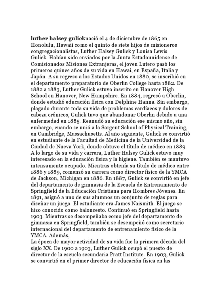 Biografia Luther Halsey Gulick | PDF | Educación Física | Pensamiento