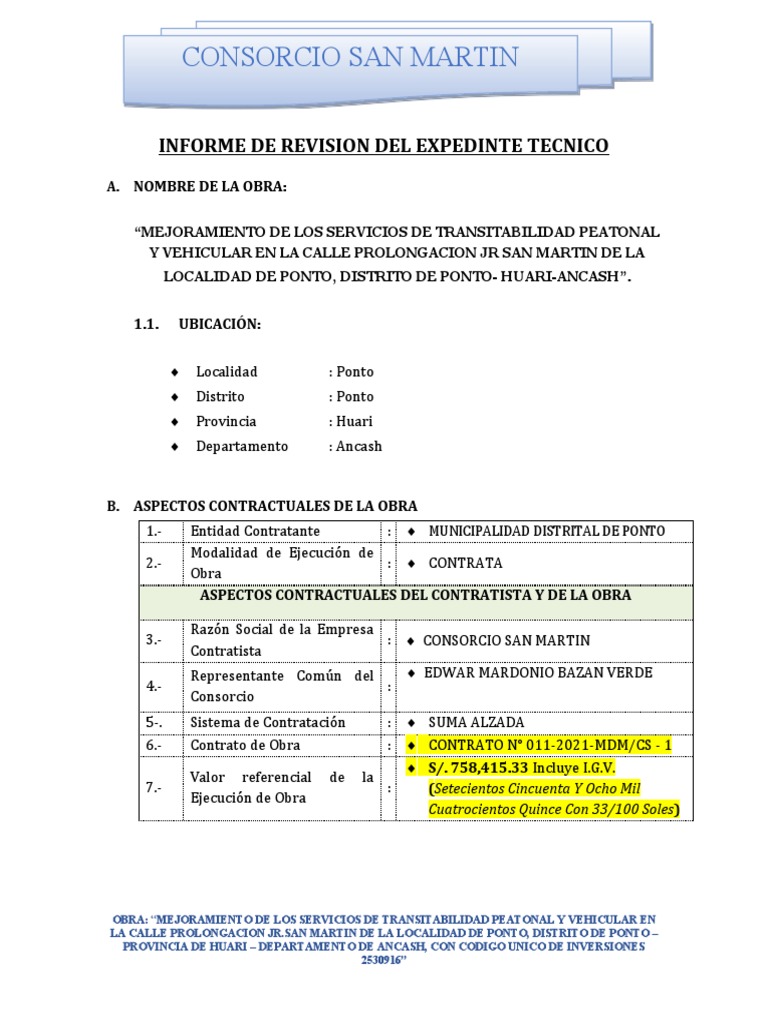 Informe de Revision Del Expediente Tecnico | PDF | Presupuesto