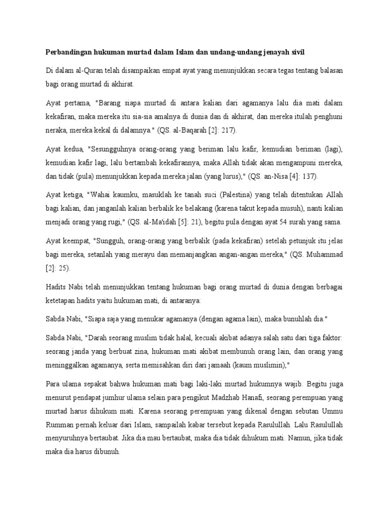 Perbandingan Hukuman Murtad Dalam Islam Dan Undang | PDF