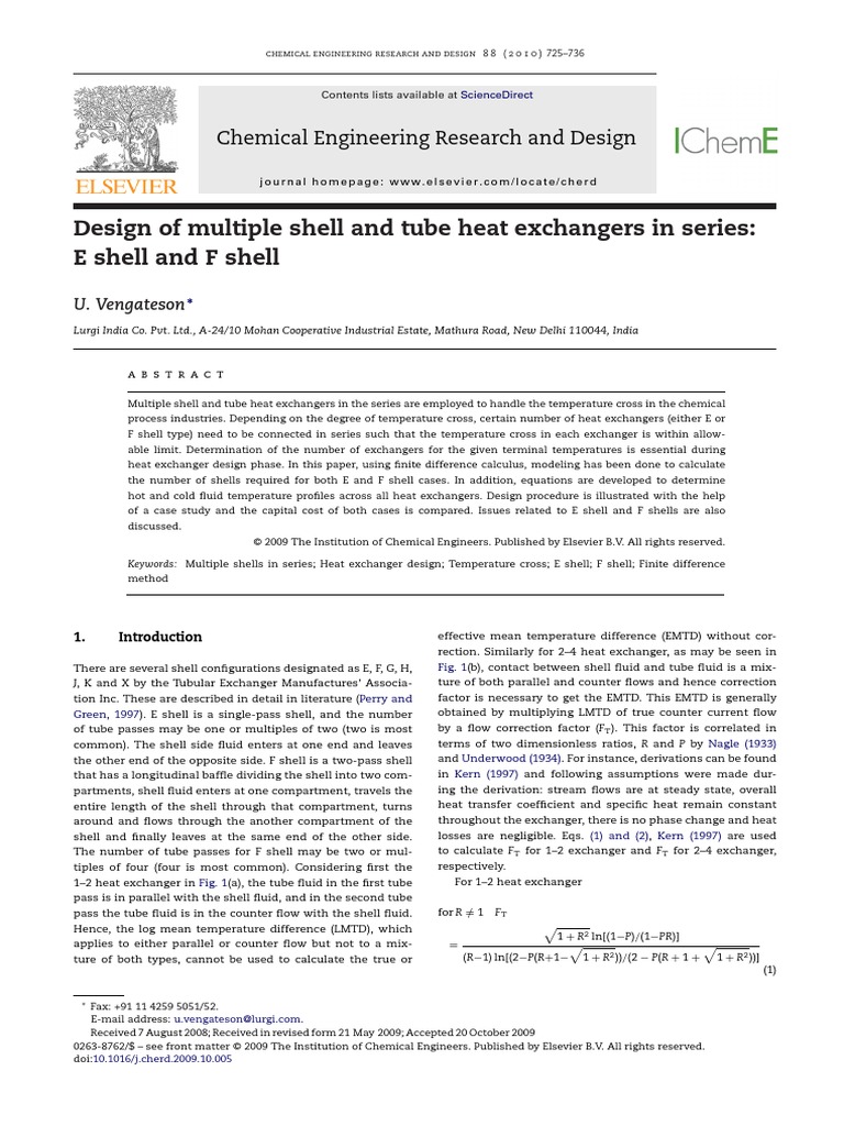 Design of Multiple Shell and Tube Heat Exchangers in Series E Shell and F Shell | PDF | Heat ...