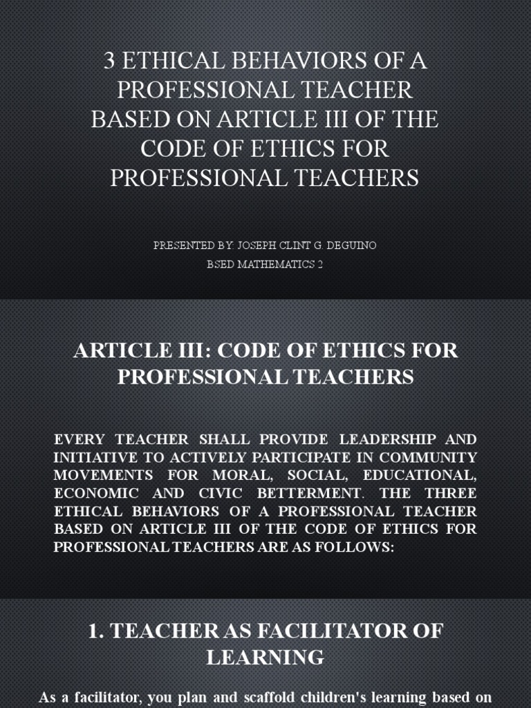 3 Ethical Behaviors of A Professional Teacher Based | PDF