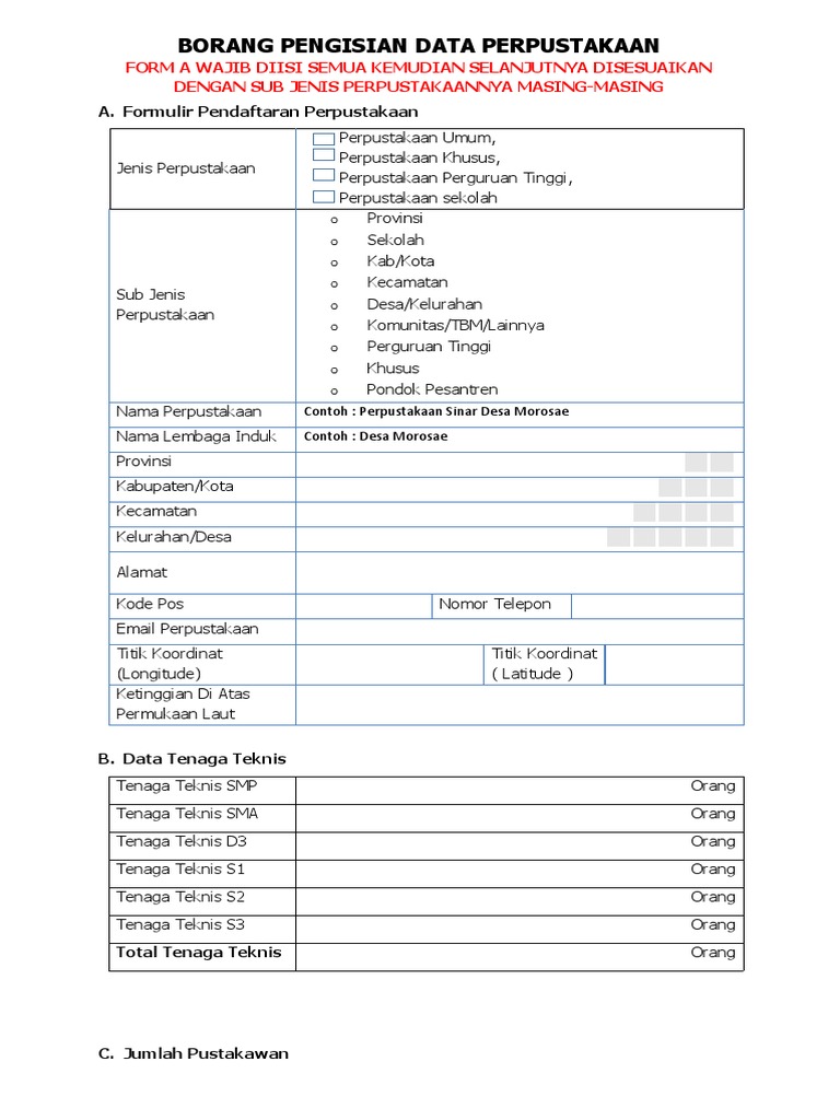 Borang Pengisian Data Perpustakaan 22 | PDF