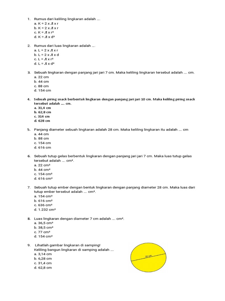 Soal Keliling Luas Lingkaran | PDF