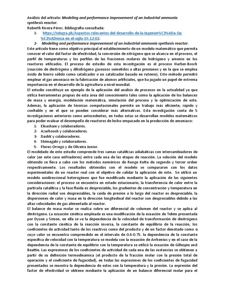 Tarea #3 de Reactores. Ruberth Rivera Pérez | PDF | Reactor Quimico | Equilibrio químico