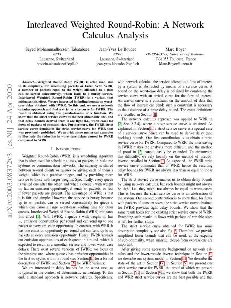 Interleaved Weighted Round-Robin: A Network Calculus Analysis | PDF ...