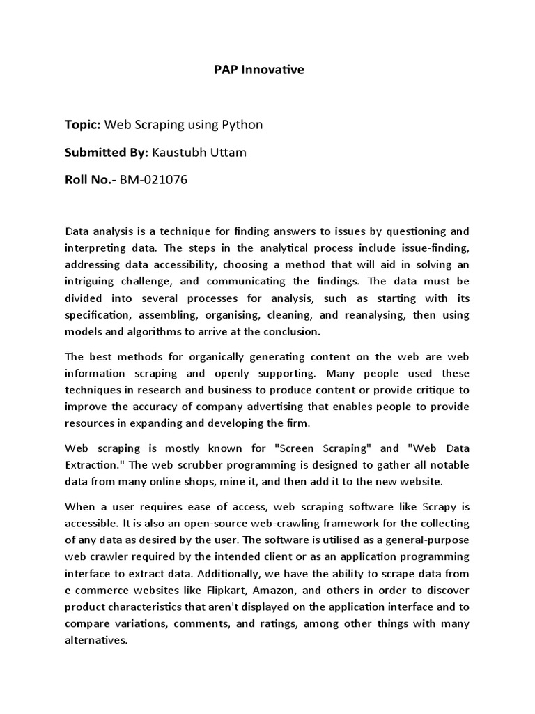 Web Scraping Using Python Kaustubh Uttam Pdf World Wide Web Internet And Web