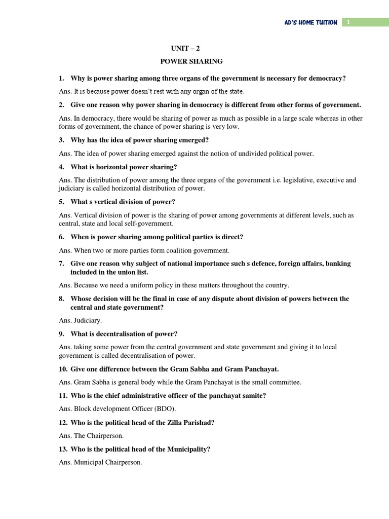 Power Sharing - Civics | PDF | Social Institutions | Forms Of Government