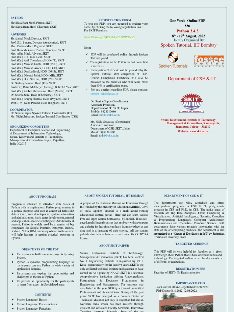 Spoken Python FDP Brochure | PDF | Information Technology | Python ... Spoken Python FDP Brochure | PDF | Information Technology | Python ...