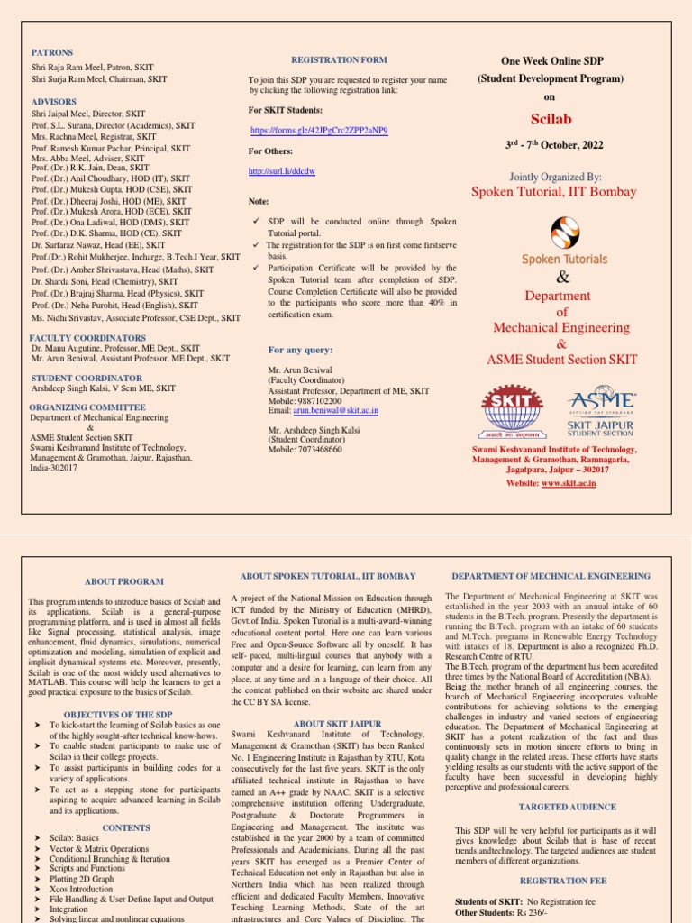 Spoken Scilab SDP 2022 Brochure | PDF Spoken Scilab SDP 2022 Brochure | PDF
