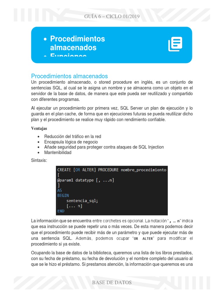 6 Funciones y Procedimientos Almacenados | PDF | SQL | Bases de datos