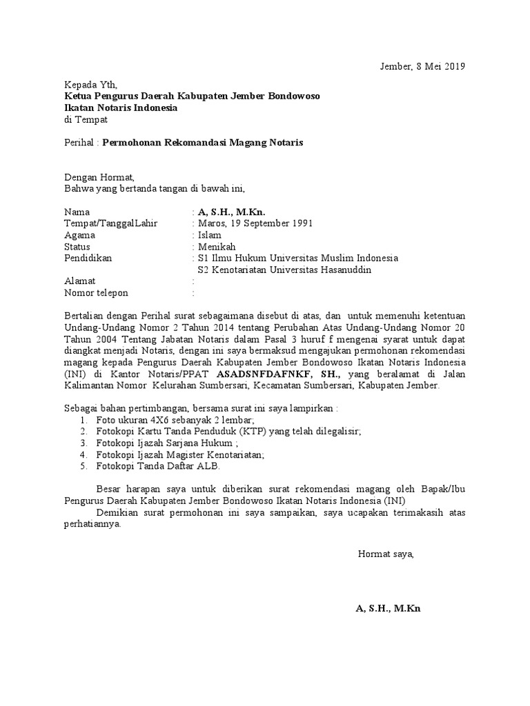 Surat Permohonan Magang Pengda | PDF