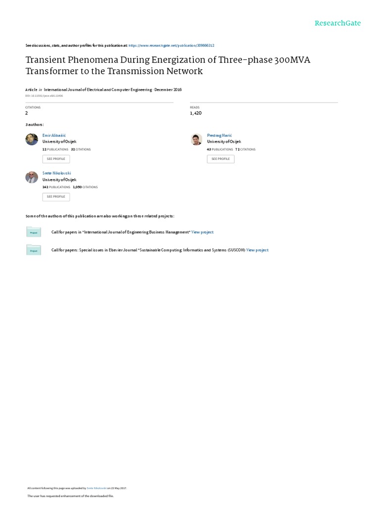Transient Phenomena During Energization Of Three Phase 300mva Transformer To The Transmission