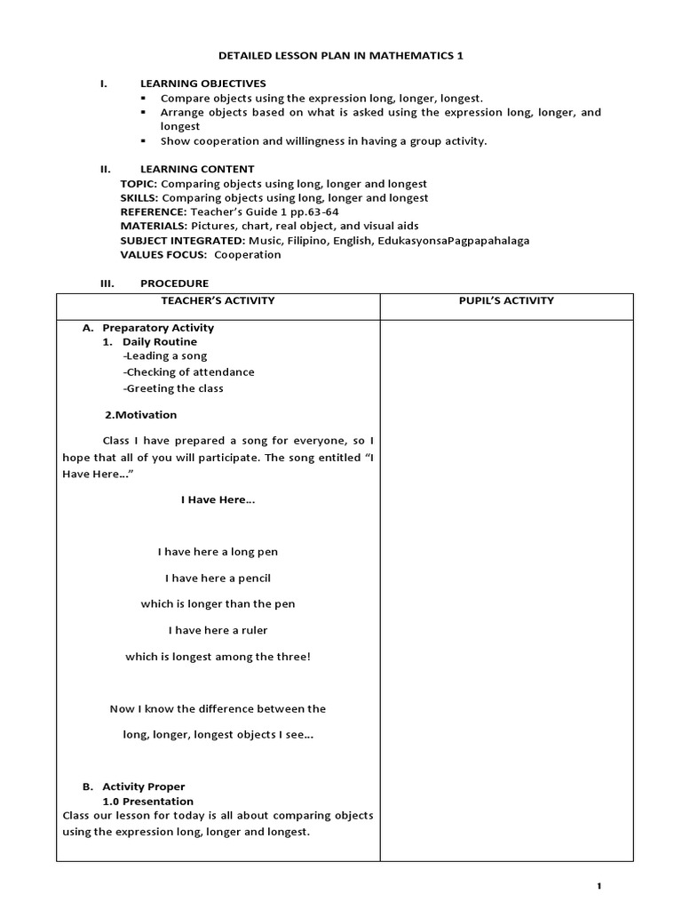Long Longer Longest | PDF | Lesson Plan | Education Theory