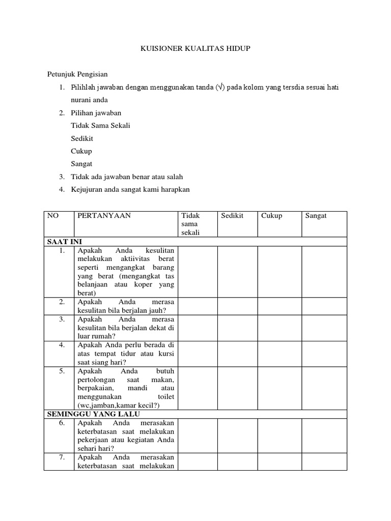 Kuisioner Kualitas Hidup - 2 | PDF