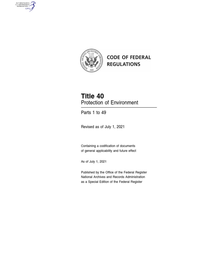 CFR 2021 Title40 Vol1 | PDF | Code Of Federal Regulations | United ...