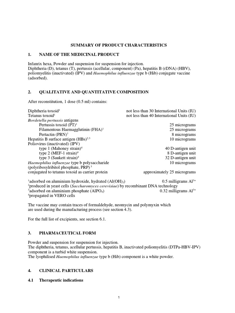Infanrix-Hexa SMPC 09 2020 | PDF | Vaccines | Vaccination
