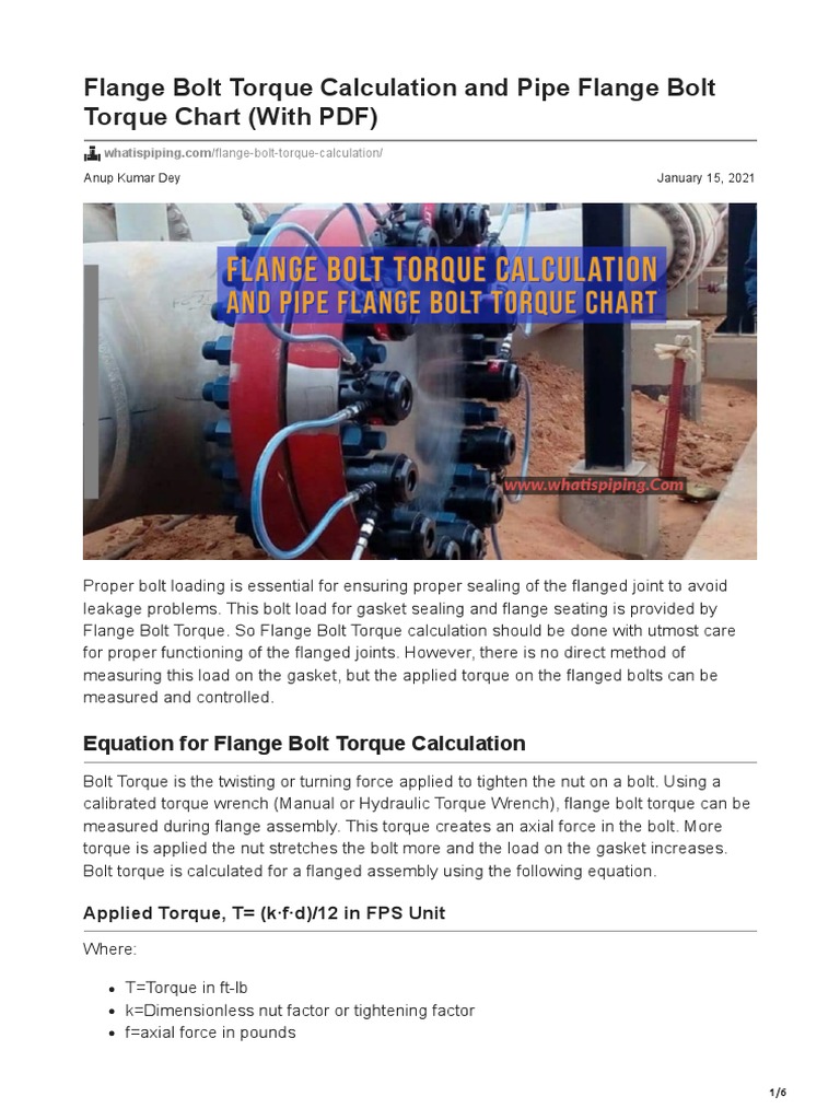 Flange Bolt Torque Calculation and Pipe Flange Bolt Torque Chart | PDF ...