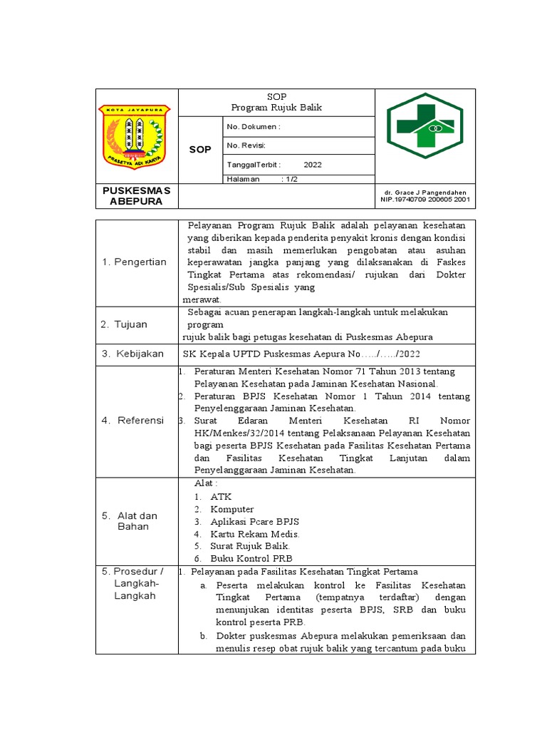 SOP Rujuk Balik | PDF