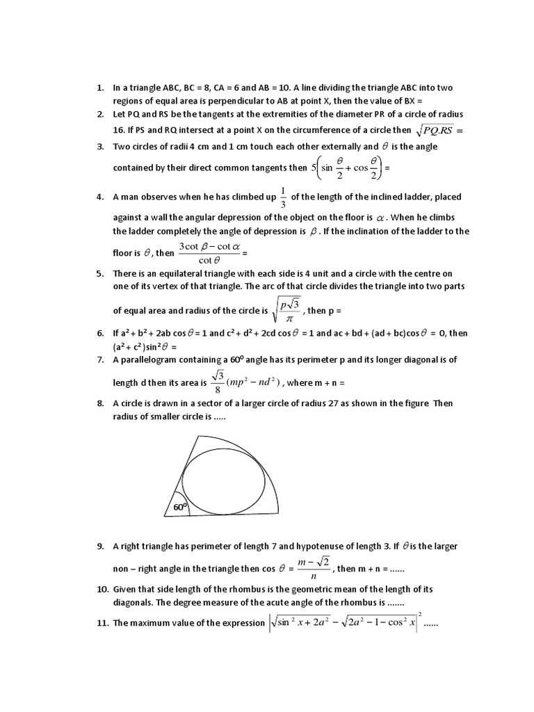 Assignment On Geometry For NTSE | PDF | Triangle | Area