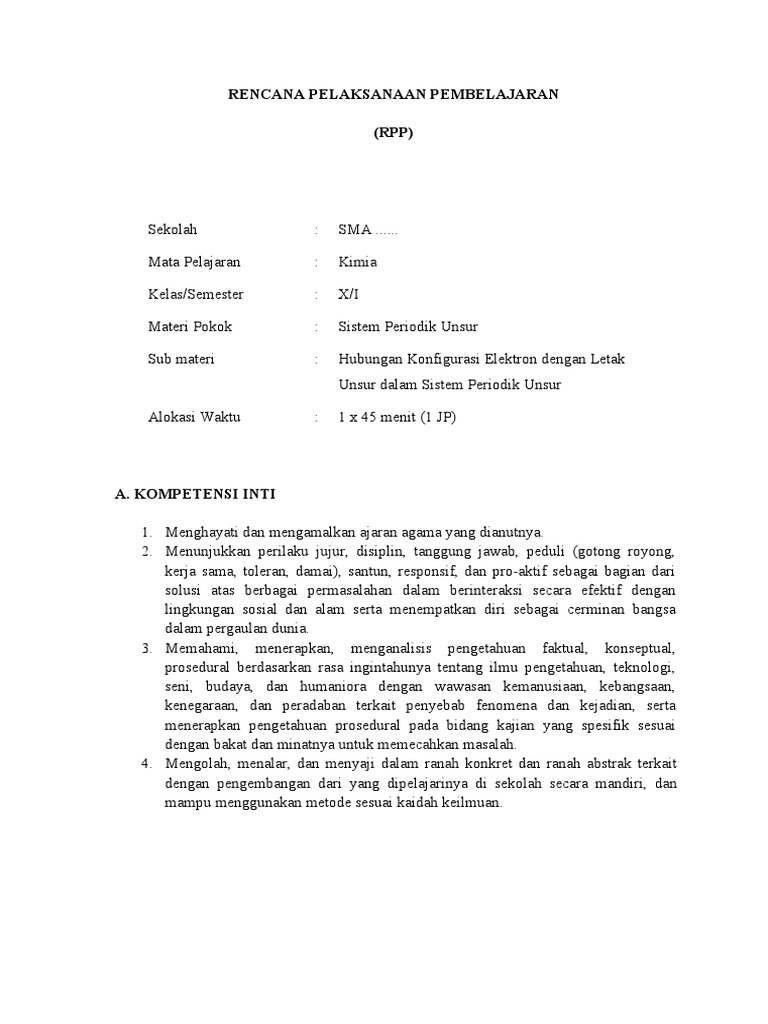 Revisi RPP KD 4-4 Konfigurasi Elektron Dan Spu Erisa Mutiara 4301415047 | PDF