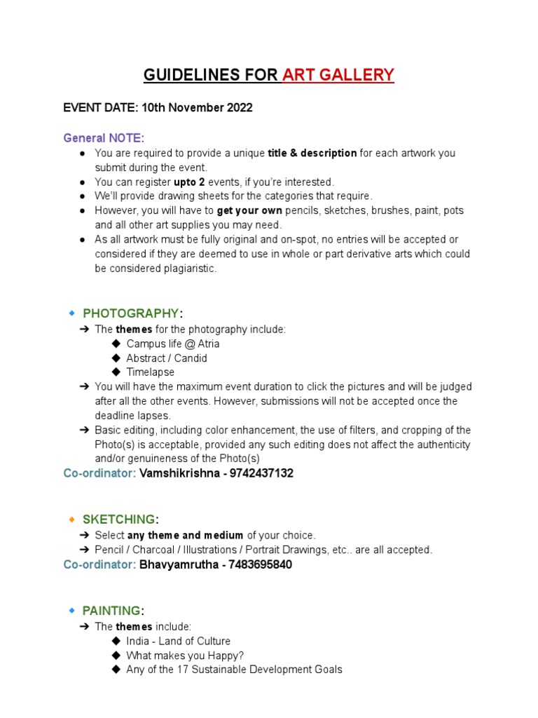 Art Gallery Event Guidelines | PDF