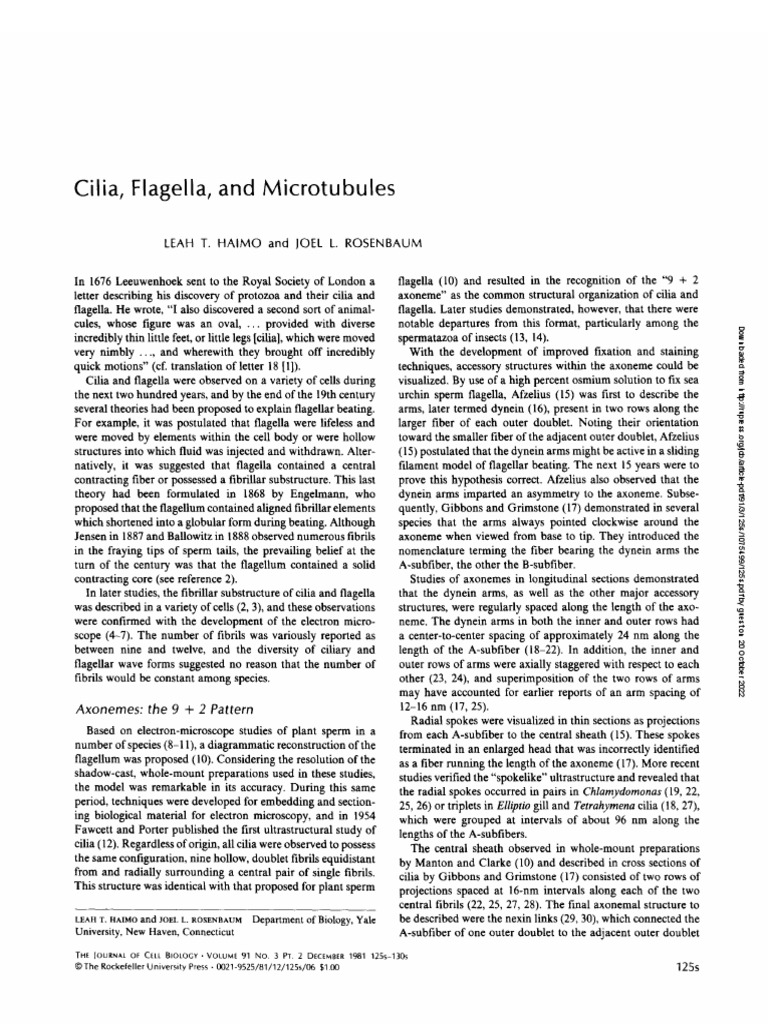 Cilia, Flagella, and Microtubules: Leah T. Haimo and Joel L. Rosenbaum ...
