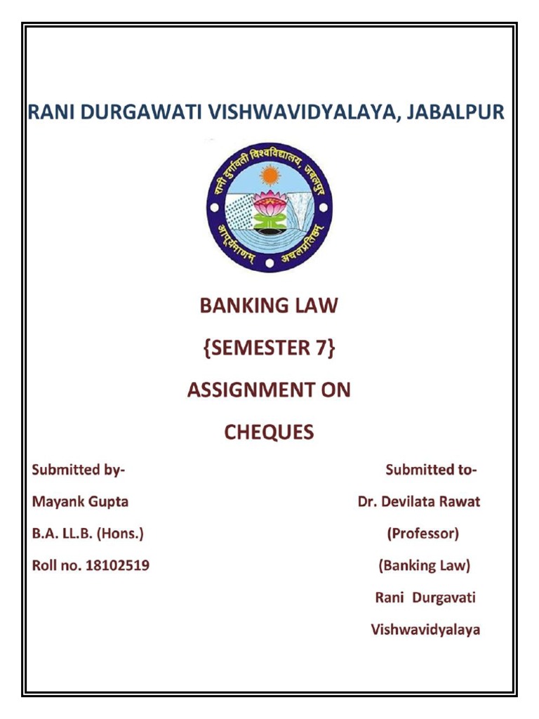 Banking Law 1 | PDF | Cheque | Negotiable Instrument