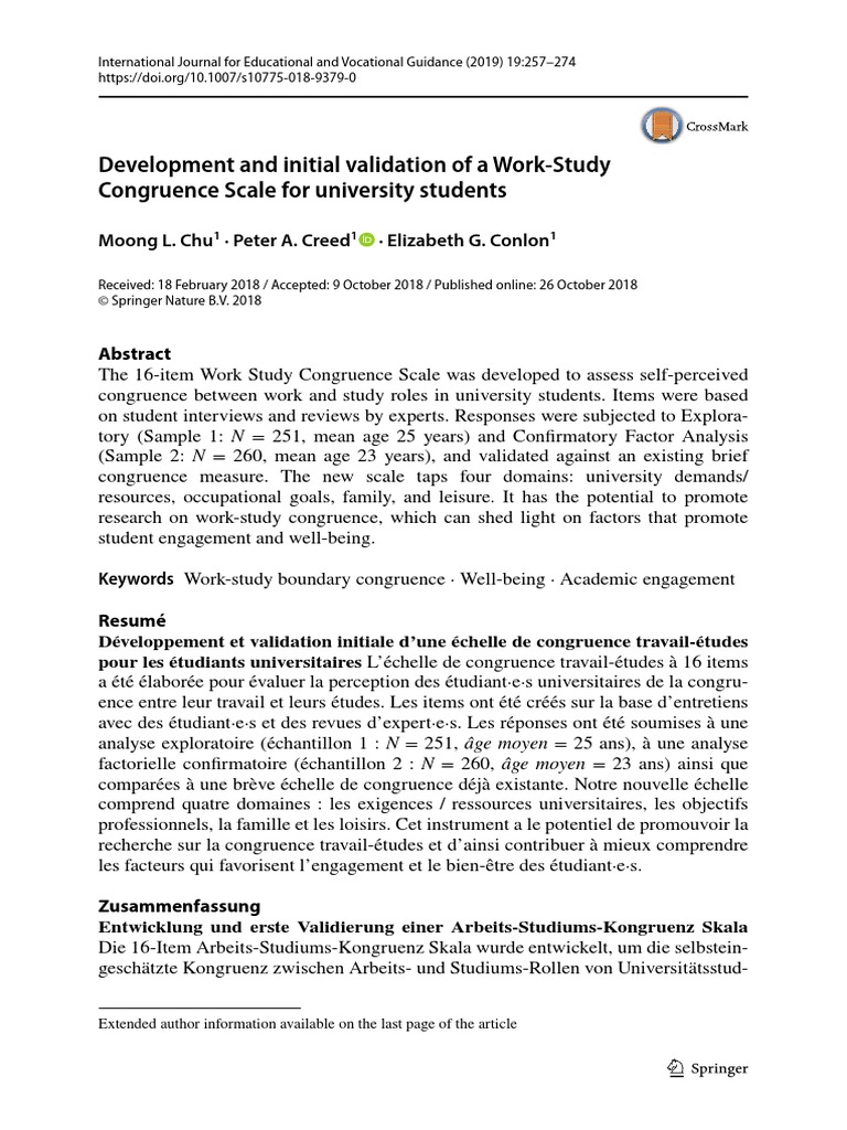 Work-Study Congruence Scale | PDF | Évolution de carrière