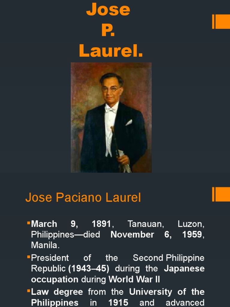 Jose Paciano Laurel Philippines President During WWII Japanese ...