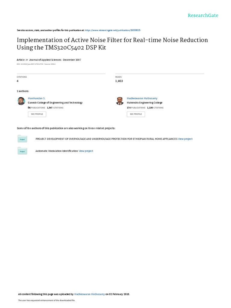 Implementation of Active Noise Filter For Real-Tim | PDF