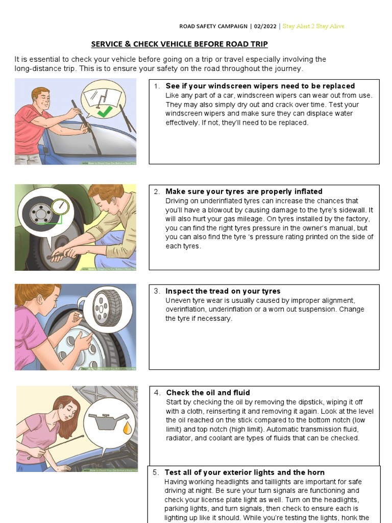 Service & Check Vehicle Before Road Trip - Write Up | PDF | Tire | Car