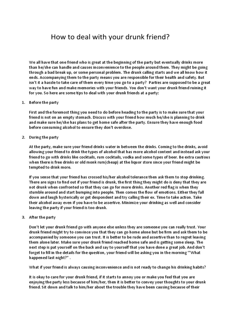 Tips for Managing a Drunk Friend | PDF | Drink | Alcoholic Drinks