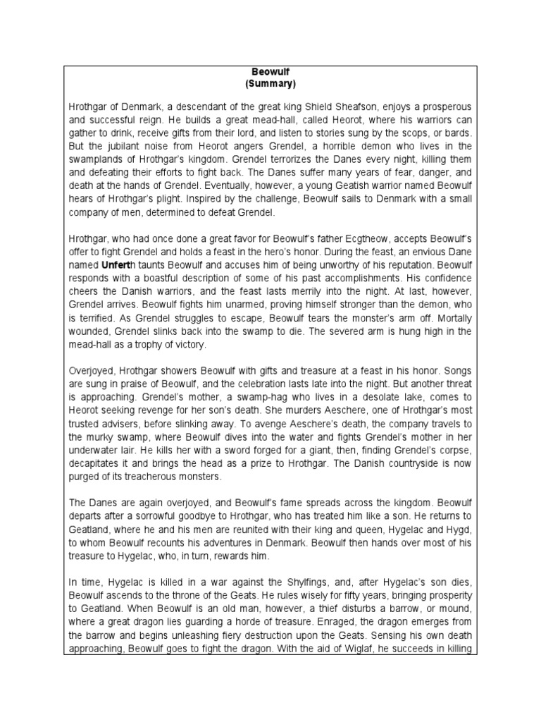 Beowulf Summary | PDF | Beowulf | English Folklore
