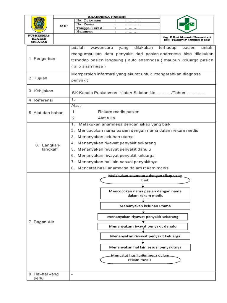 SOP Anamnesa Pasien | PDF