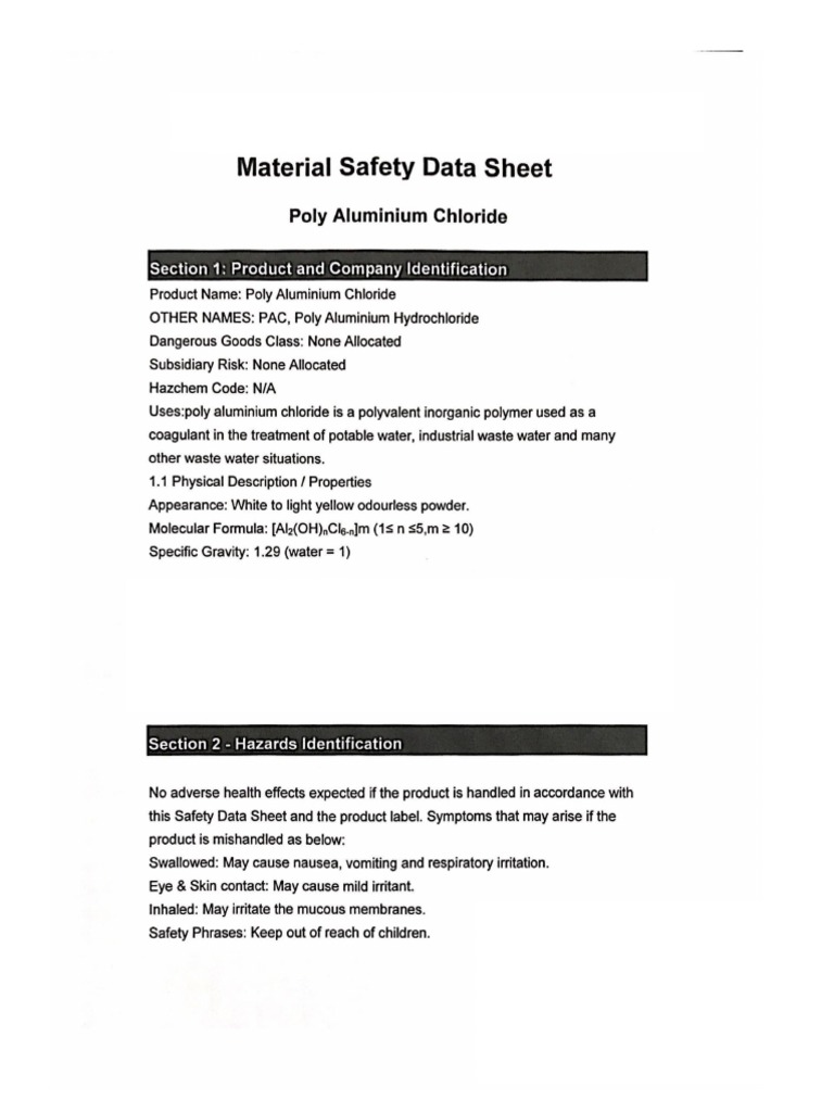 Msds Pac 30% Ex Japan | PDF