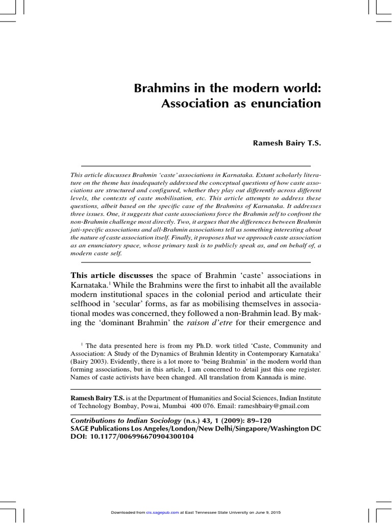 Brahmins in The Modern World | PDF | Caste | Sociology