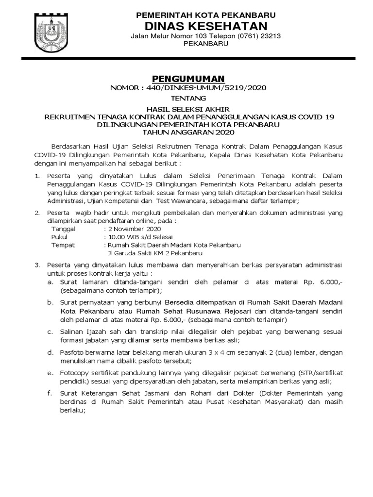 Hasil Seleksi Rekrutmen Tenaga COVID-19 | PDF
