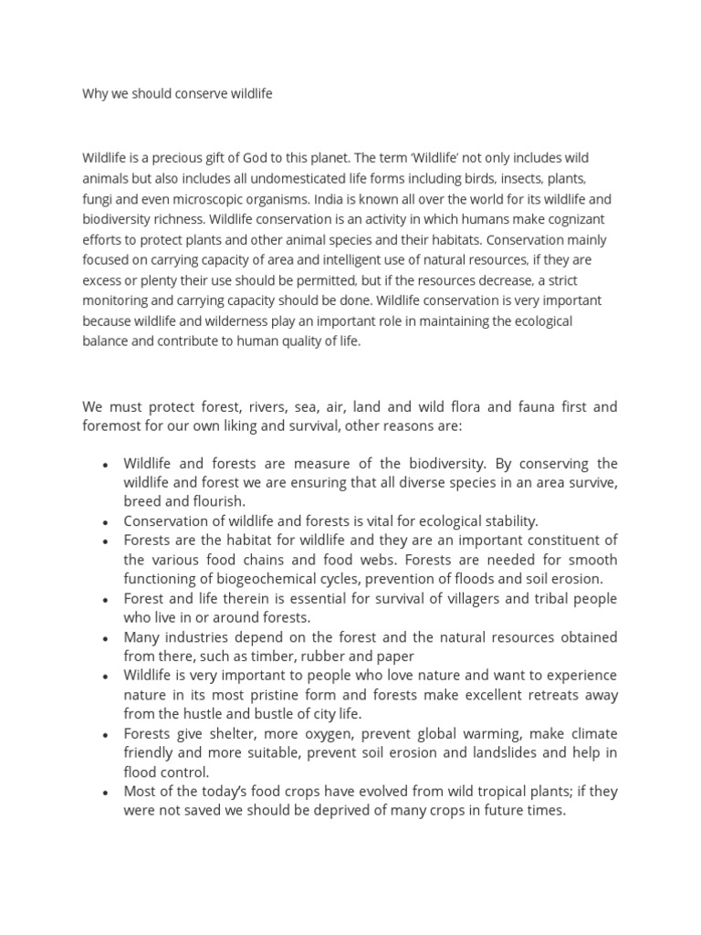 Importance of Wildlife Conservation | PDF | Wildlife | Conservation Biology