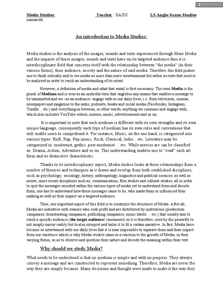 An Introduction To Media Studies | PDF | Mass Media | Target Audience