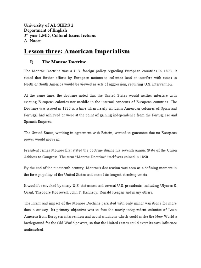 American Imperialism I The Monroe Doctrine | PDF | International ...