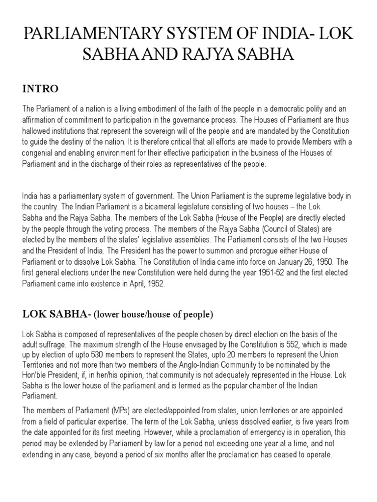 Overview of India's Parliament System | PDF | Government | Social ...