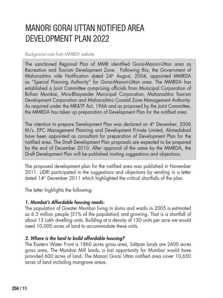 11 Manori Gorai Uttan Notified Area Development Plan 2022 - UDRI | PDF | Mumbai | Health Care