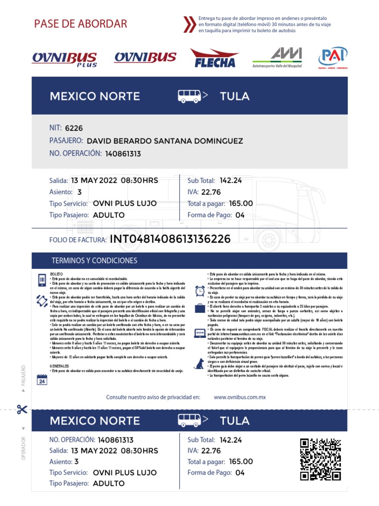 Pase de Abordar para Autobús | PDF | Autobús