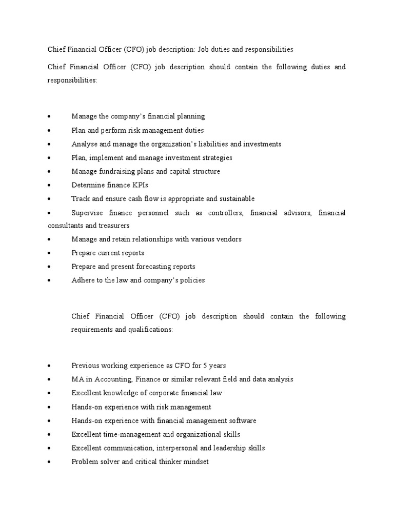 Chief Financial Officer | PDF | Finance & Money Management