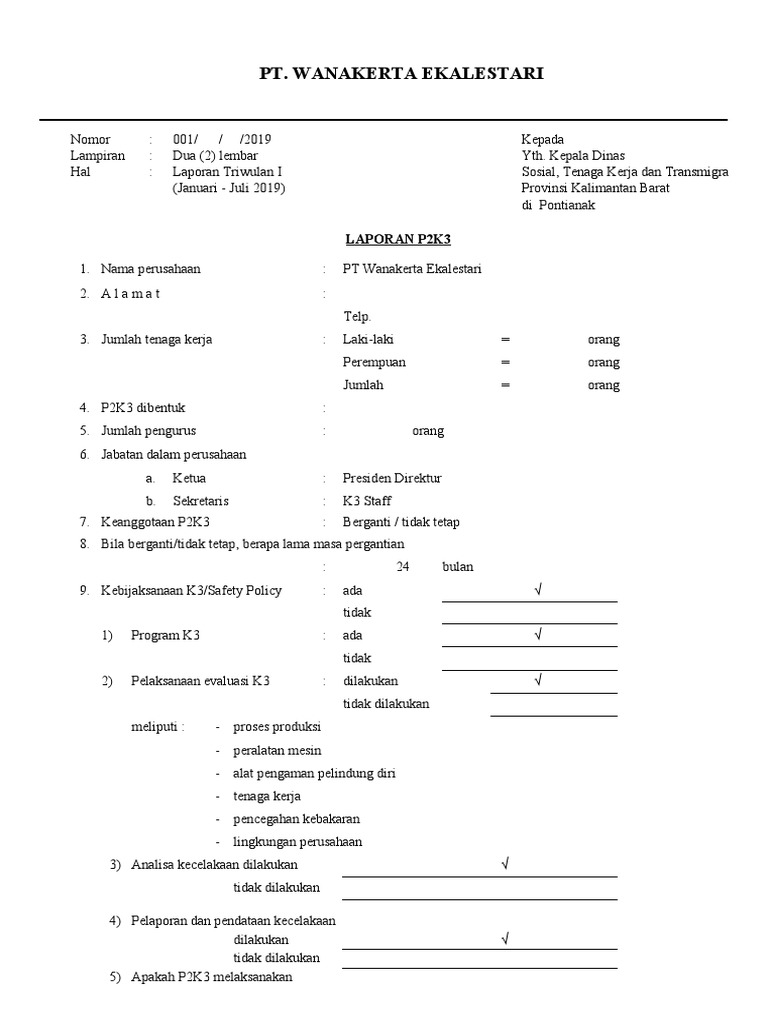 Contoh Format Laporan P2k3 Pdf